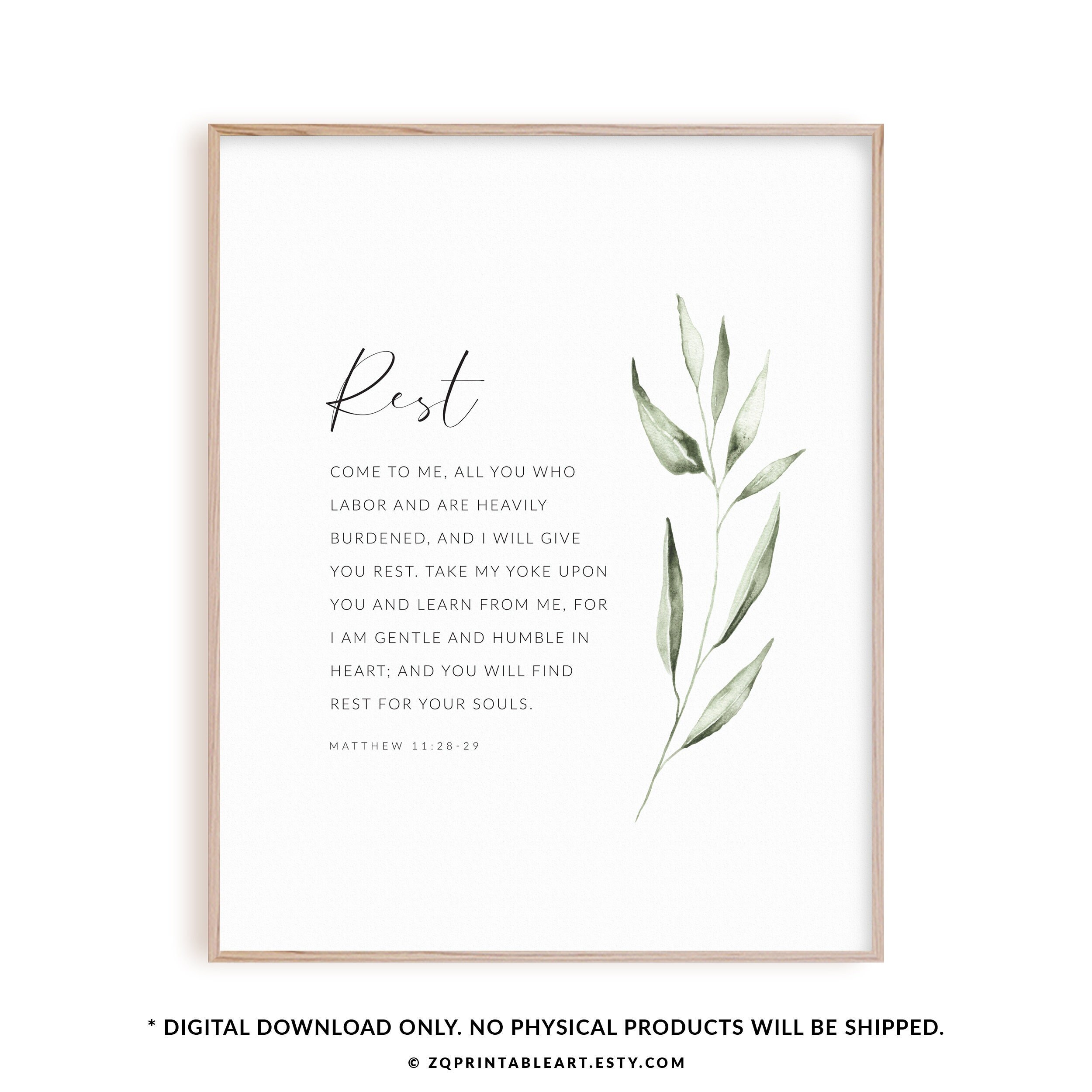 Matthew 11:28-29 Modern Bible Verse Wall Art Print, Christian Botanic ...