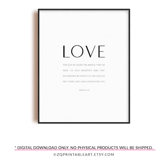 John 3:16 bible verse quote poster wall art scripture print | Etsy