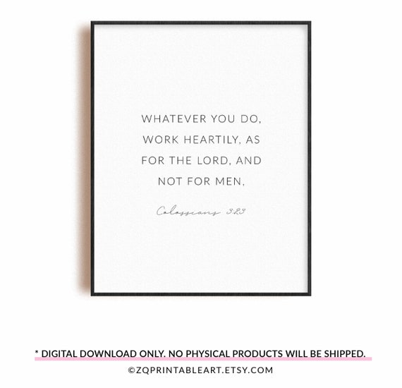Colossians 3:23 Bible Verse Poster Print Christian Scripture - Etsy
