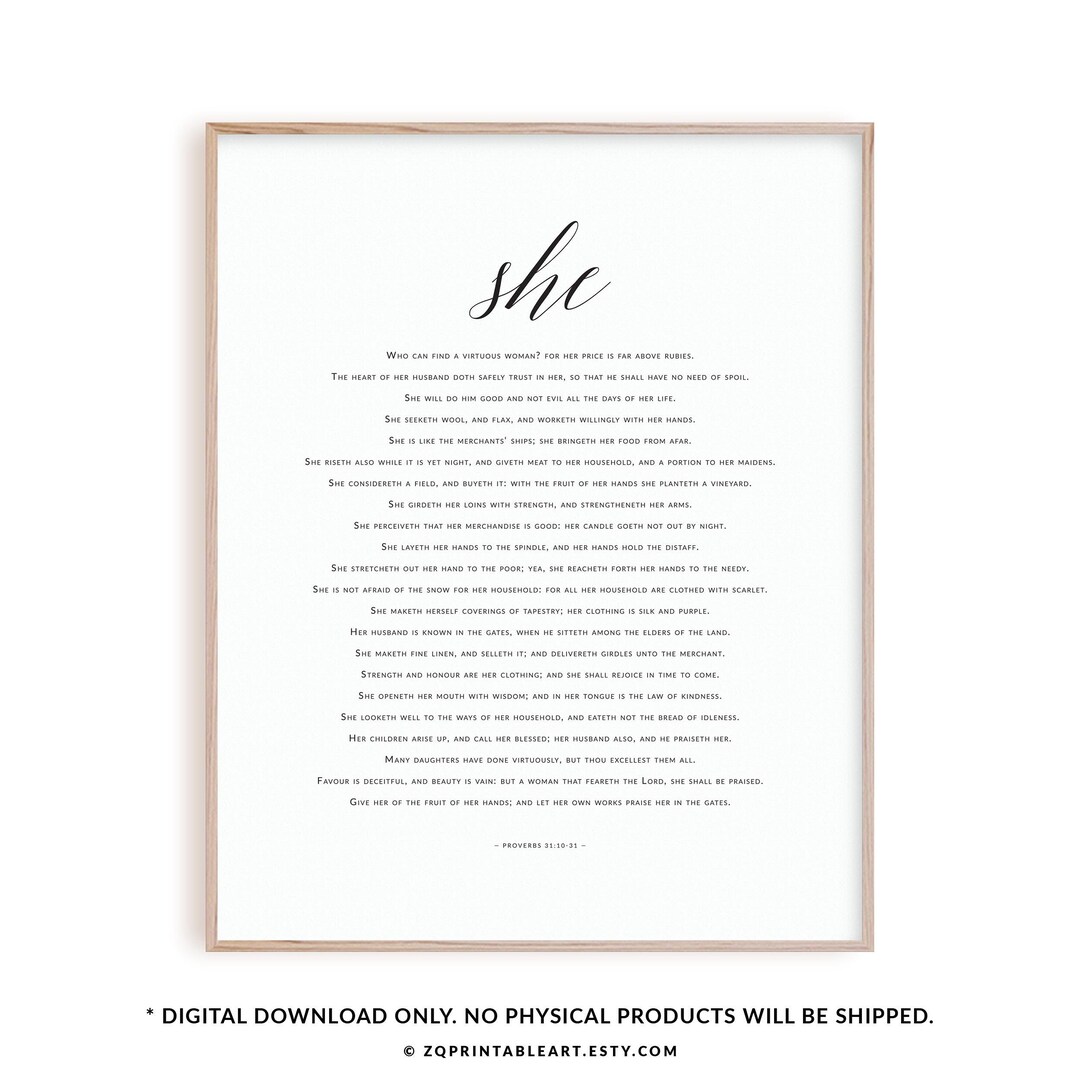 Proverbs 31:10-31 Bible Verse Wall Art, Christian Scripture Poster ...
