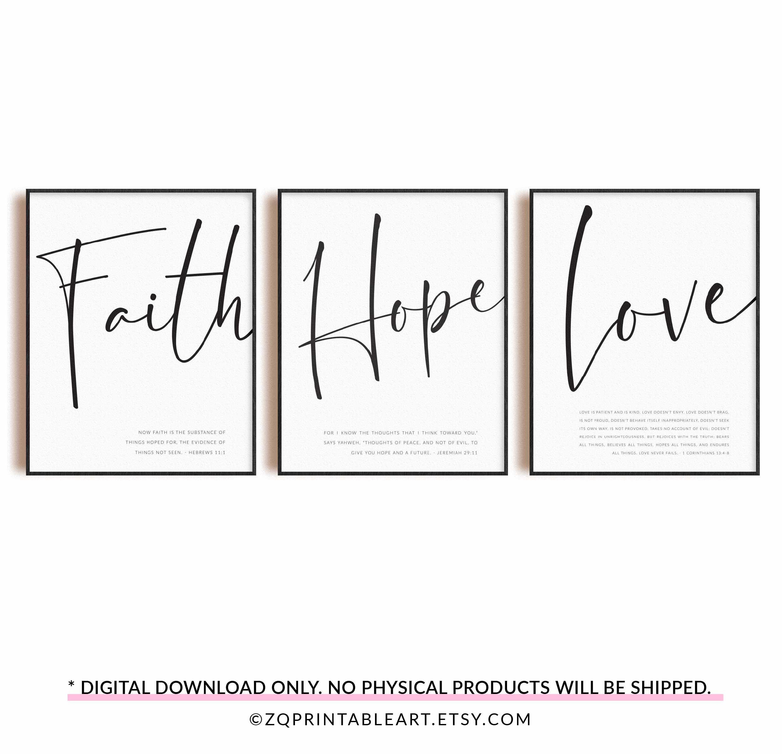 Faith Hope Love Set of 3 Bible Verse Wall Art Prints | Etsy