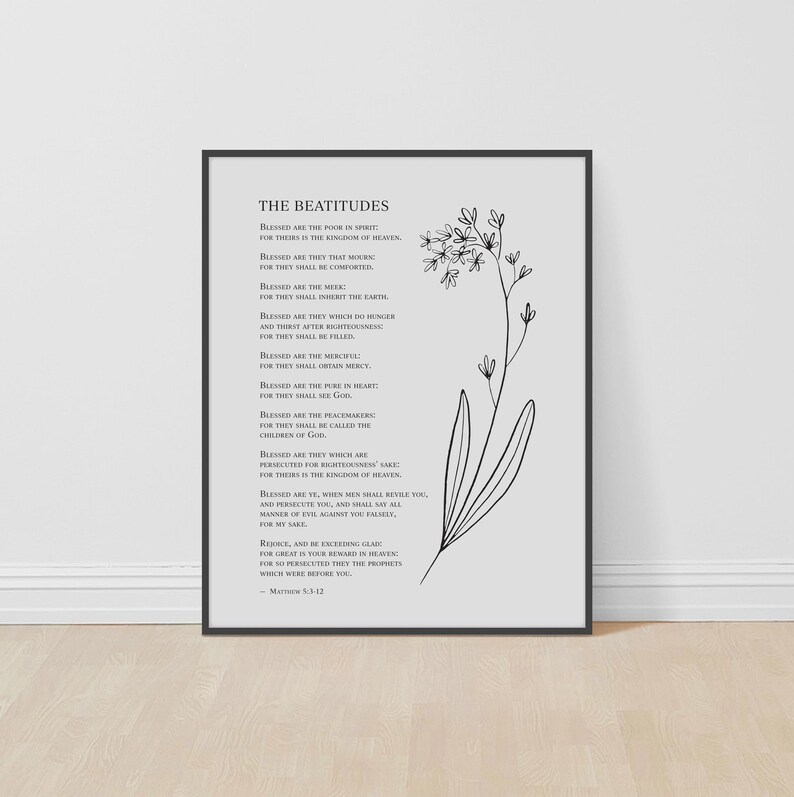 The Beatitudes Modern Christian Wall Art, Botanical Line Art Bible ...