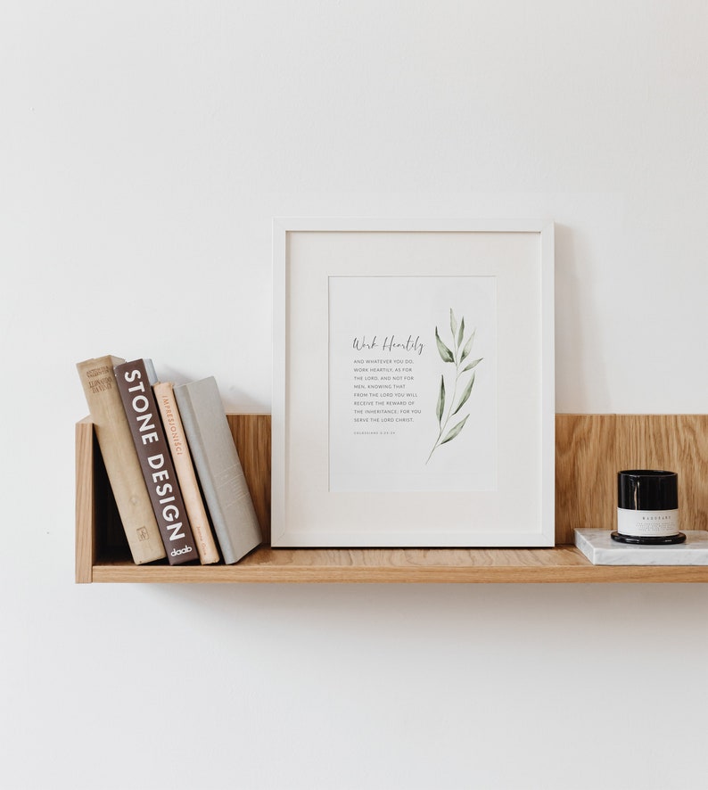 Colossians 3:23-24 Bible Verse Wall Art Print, Christian Botanical ...