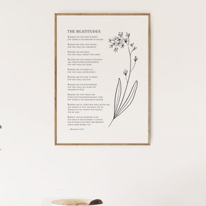 The Beatitudes Modern Christian Wall Art, Botanical Line Art Bible ...