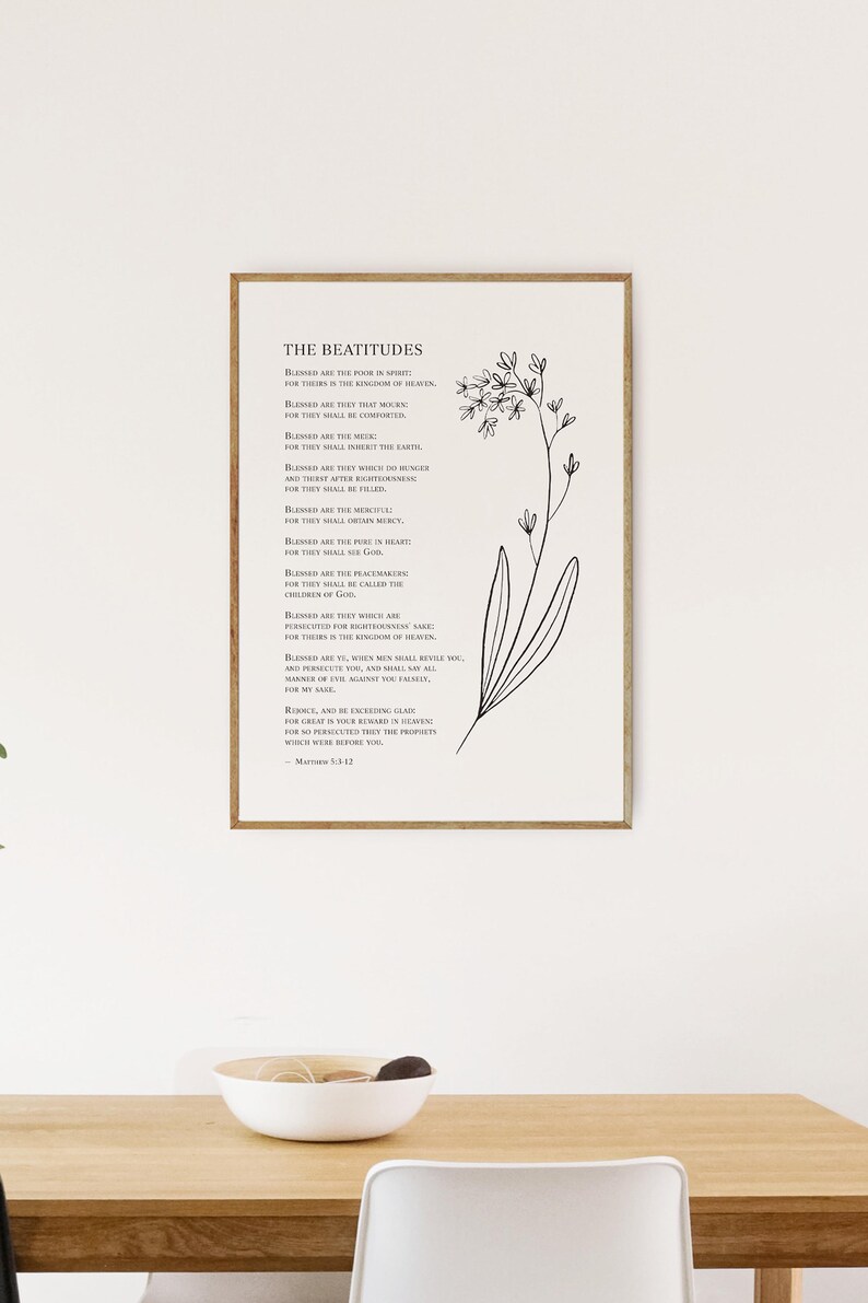 The Beatitudes Modern Christian Wall Art, Botanical Line Art Bible ...