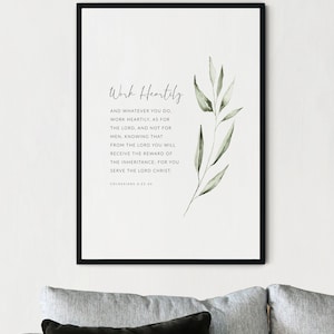 Colossians 3:23-24 Bible Verse Wall Art Print, Christian Botanical ...