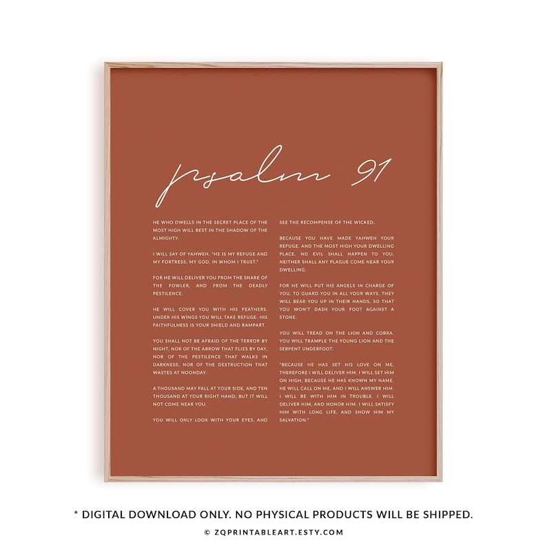 Psalm 91 Bible Verse Poster Christian Scripture Wall Art - Etsy