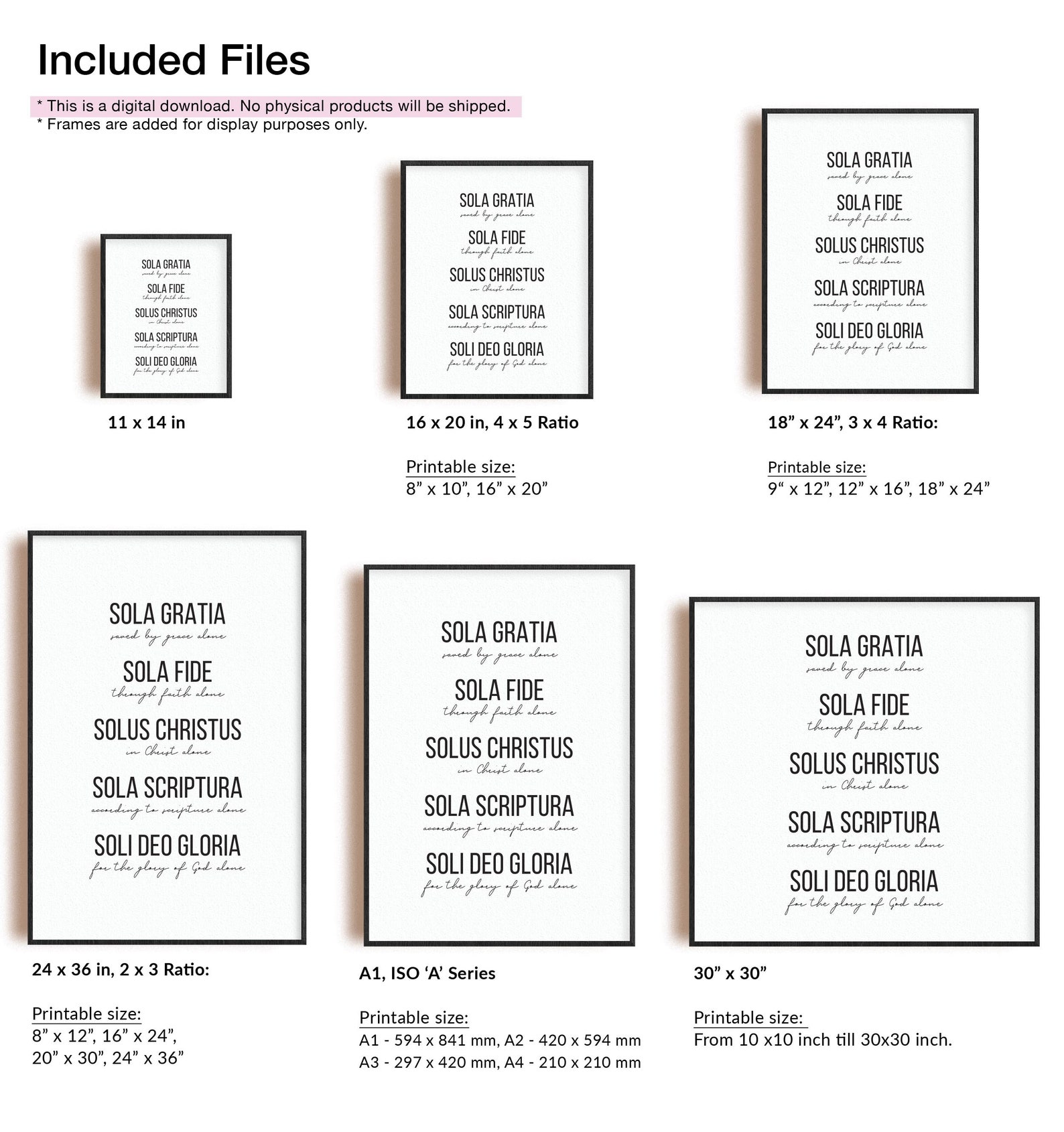 5 Solas Five Solas Print Printable Wall Art Soli Deo Gloria - Etsy
