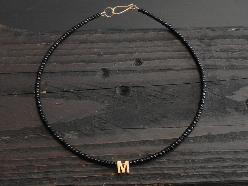 Black Beaded Choker, Initial Letter Choker, Personal Choker, Dainty ...