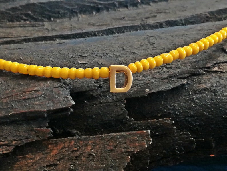 Yellow Beaded Choker, Initial Letter Choker, Personal Choker, Dainty ...