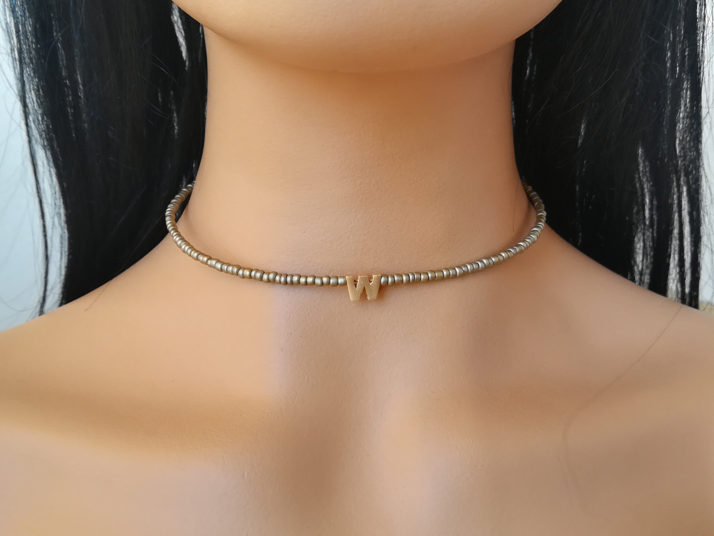 Bronze Beaded Choker Initial Letter Choker Personal Choker - Etsy