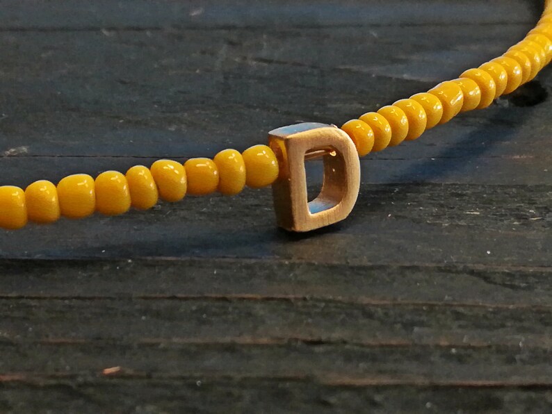 Yellow Beaded Choker, Initial Letter Choker, Personal Choker, Dainty ...