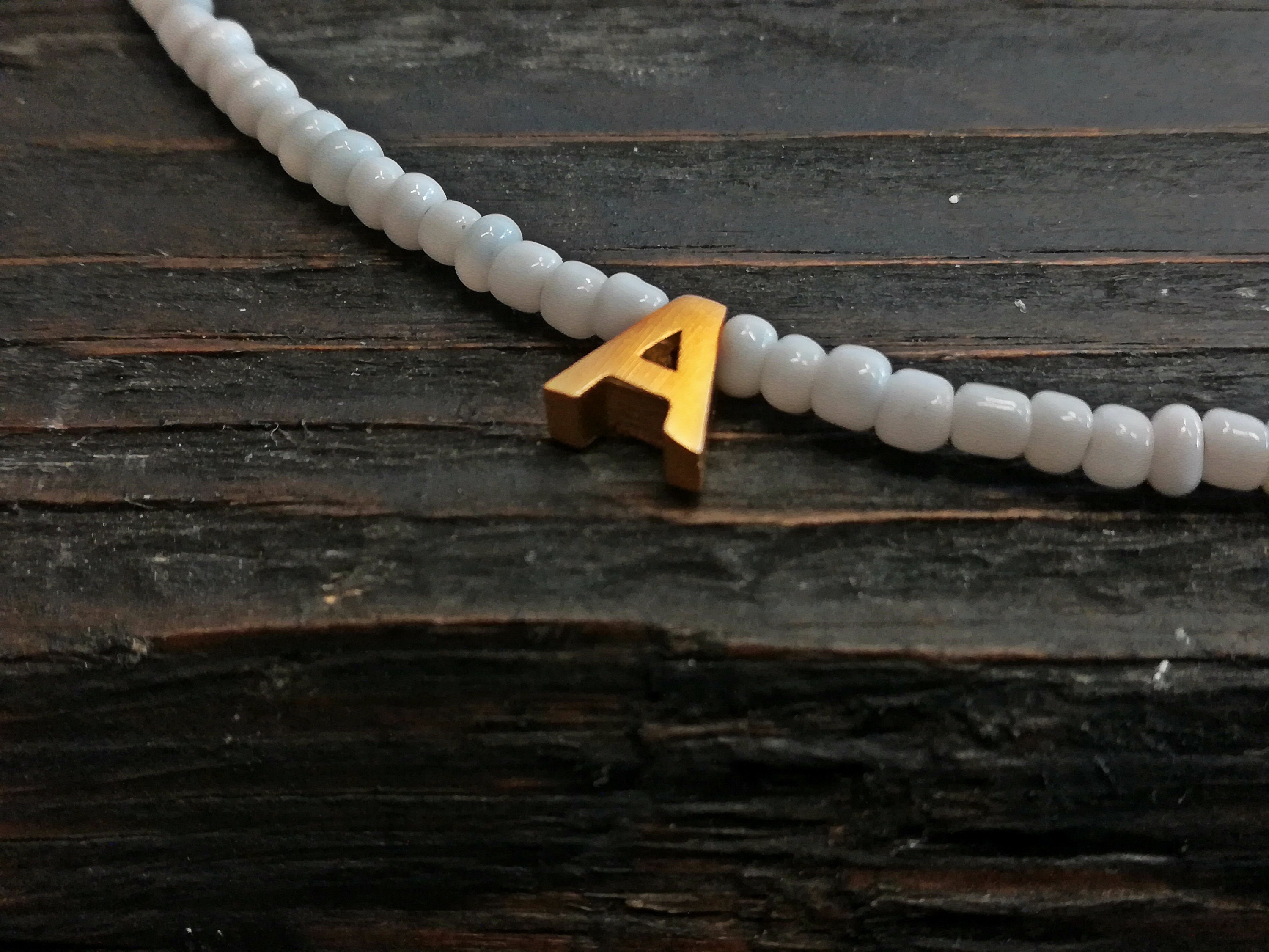 White Beaded Choker, Initial Letter Choker, Adjustable Choker, Initial ...