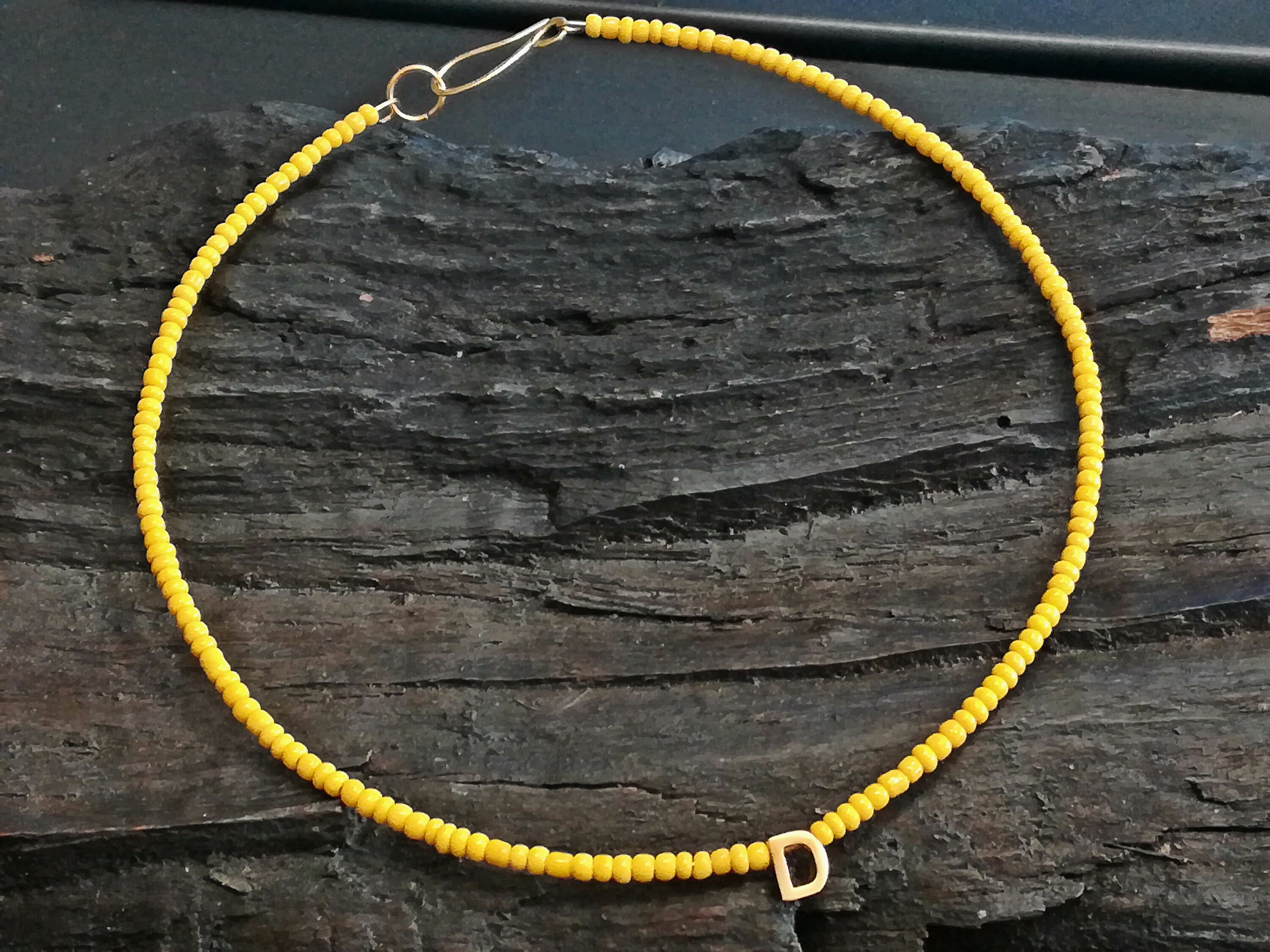 Yellow Beaded Choker, Initial Letter Choker, Personal Choker, Dainty ...