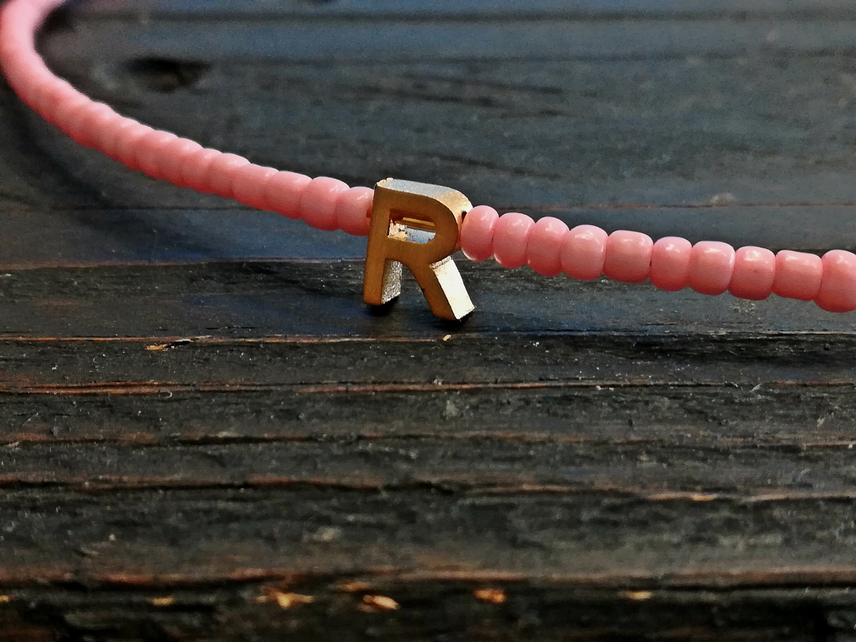 Pink Beaded Choker, Initial Letter Choker, Personal Choker, Dainty ...