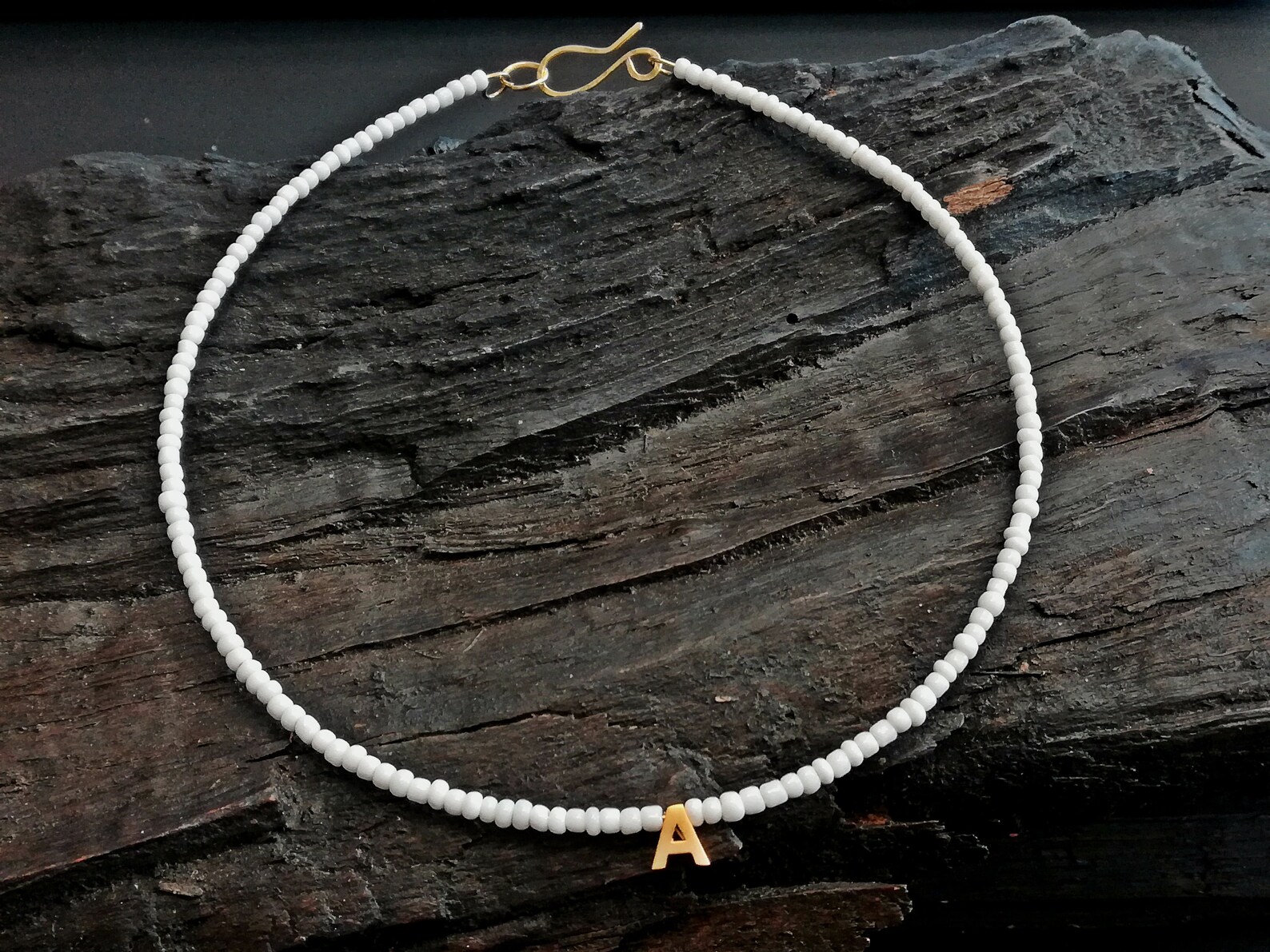 White Beaded Choker, Initial Letter Choker, Adjustable Choker, Initial ...