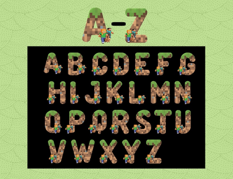 Pixel Minecraft Letters Alphabet PNG Bundle Zip File - Etsy
