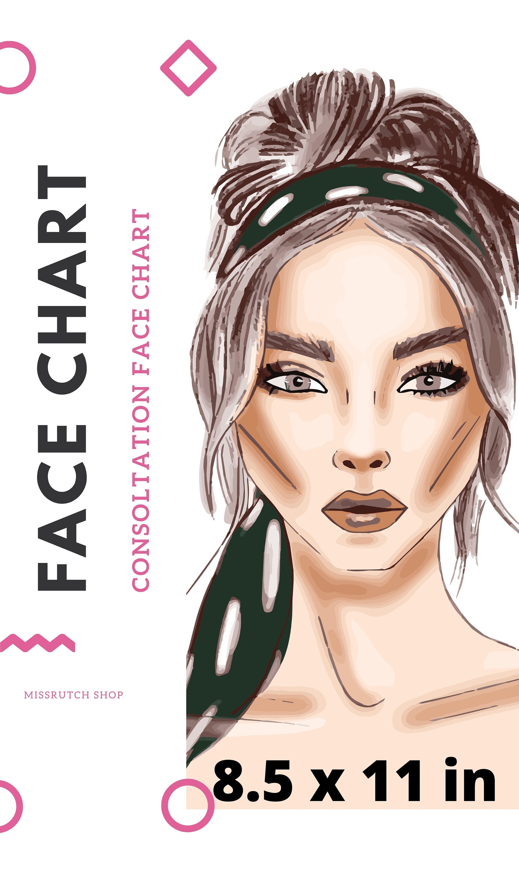 PRINTABLE : Makeup Face Chart for Artist, 60 Look With Lager Page 8.5 X ...