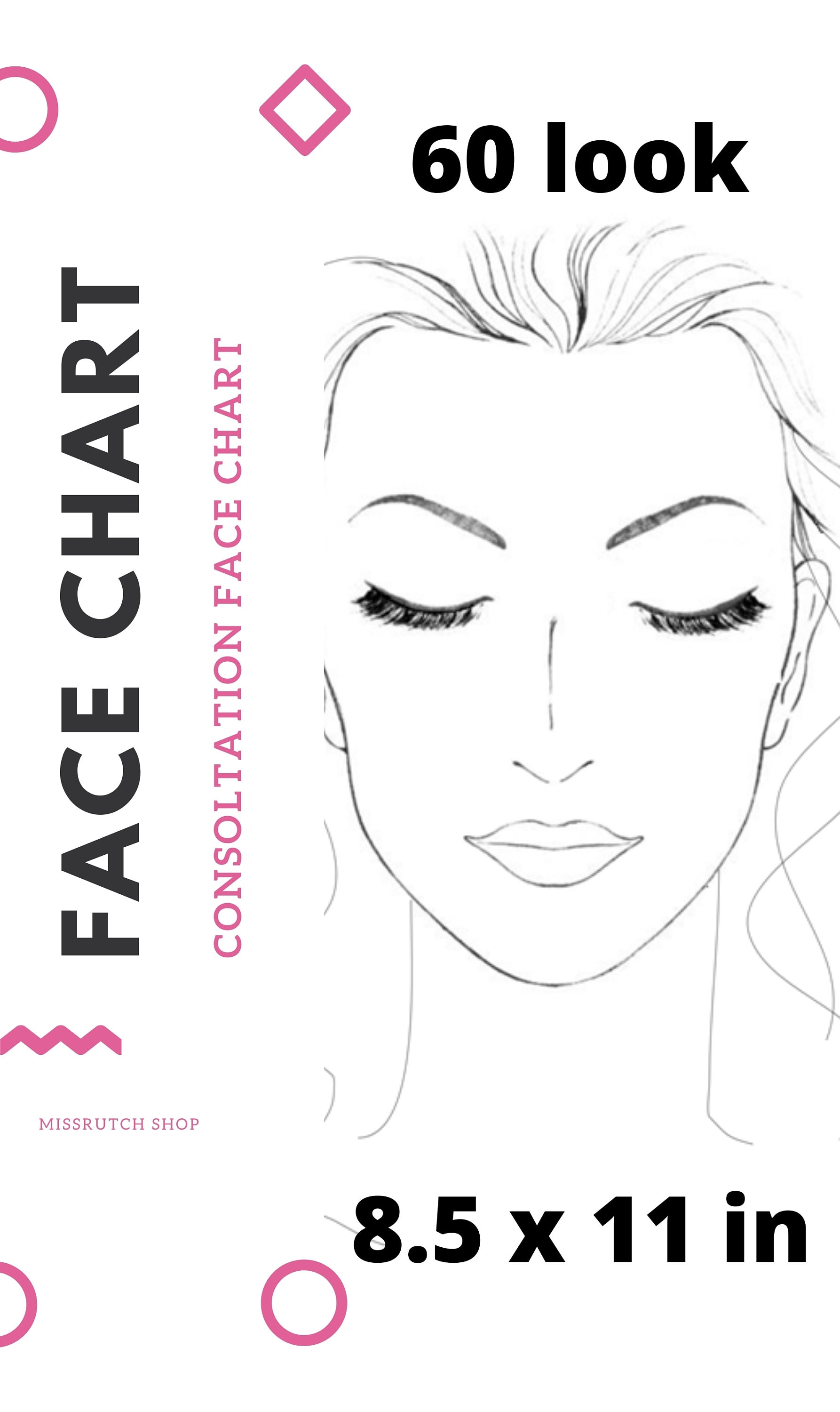 PRINTABLE : Makeup Face Chart for Artist, 60 Look With Lager Page 8.5 X ...