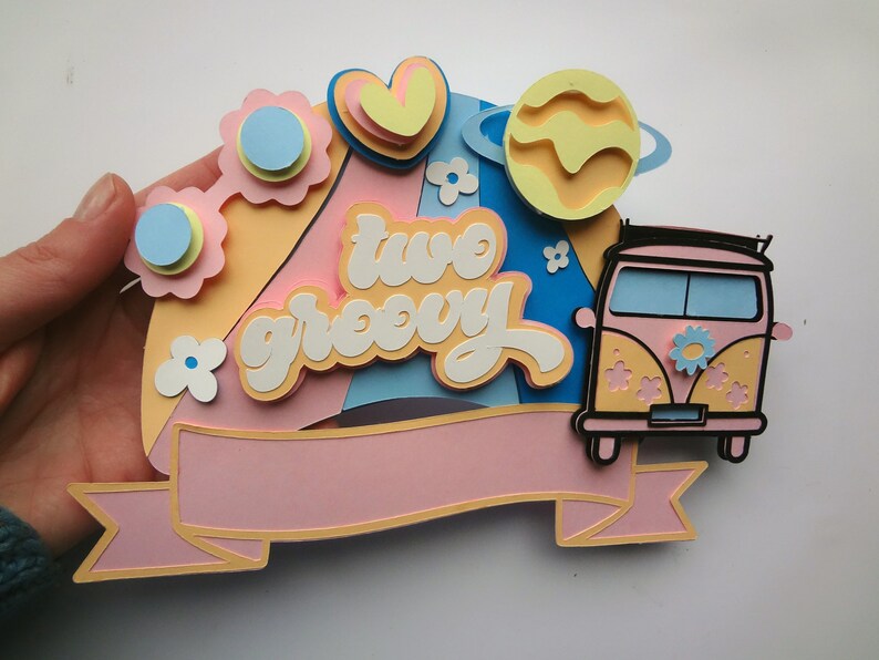 Groovy Cake Topper Layered SVG, Two Groovy Cake Topper Svg, Hippy Van ...
