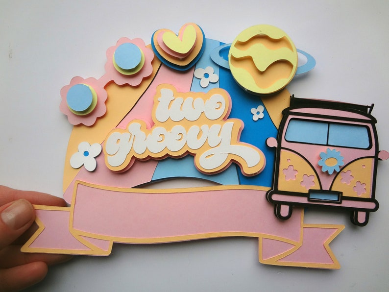 Groovy Cake Topper Layered SVG, Two Groovy Cake Topper Svg, Hippy Van ...