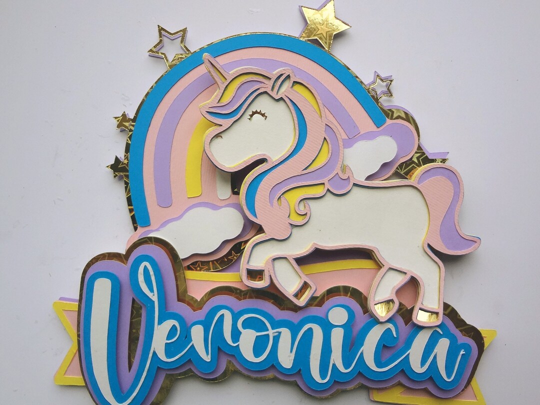 Unicorn Birthday Layered Cake Topper, 3D Cake Topper, Unicorn Cake ...