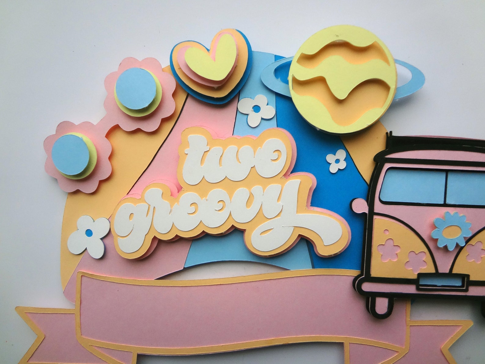 Groovy Cake Topper Layered SVG, Two Groovy Cake Topper Svg, Hippy Van ...