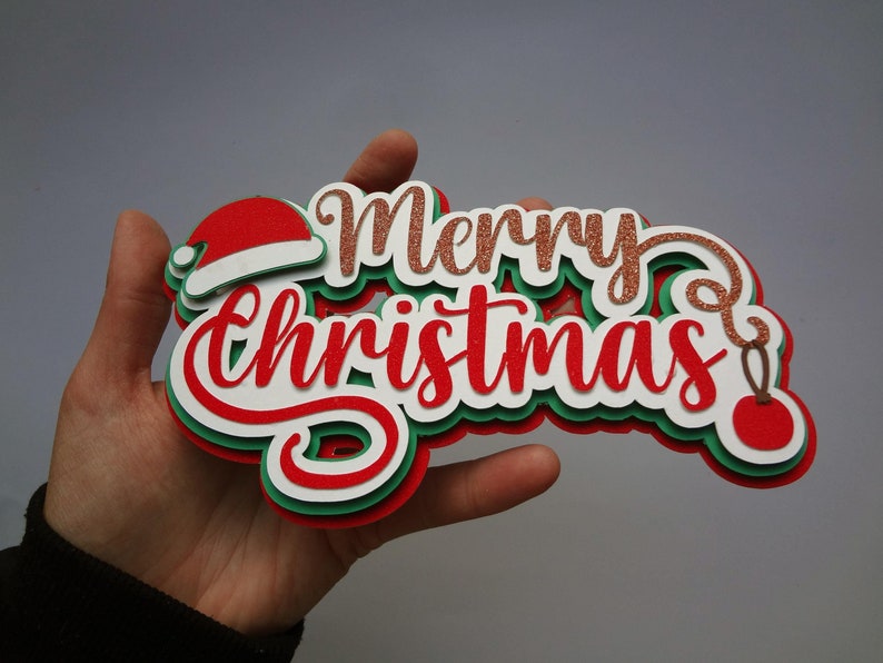Merry Christmas Cake Topper SVG | 3D Layered Holiday Cut File | Festive ...