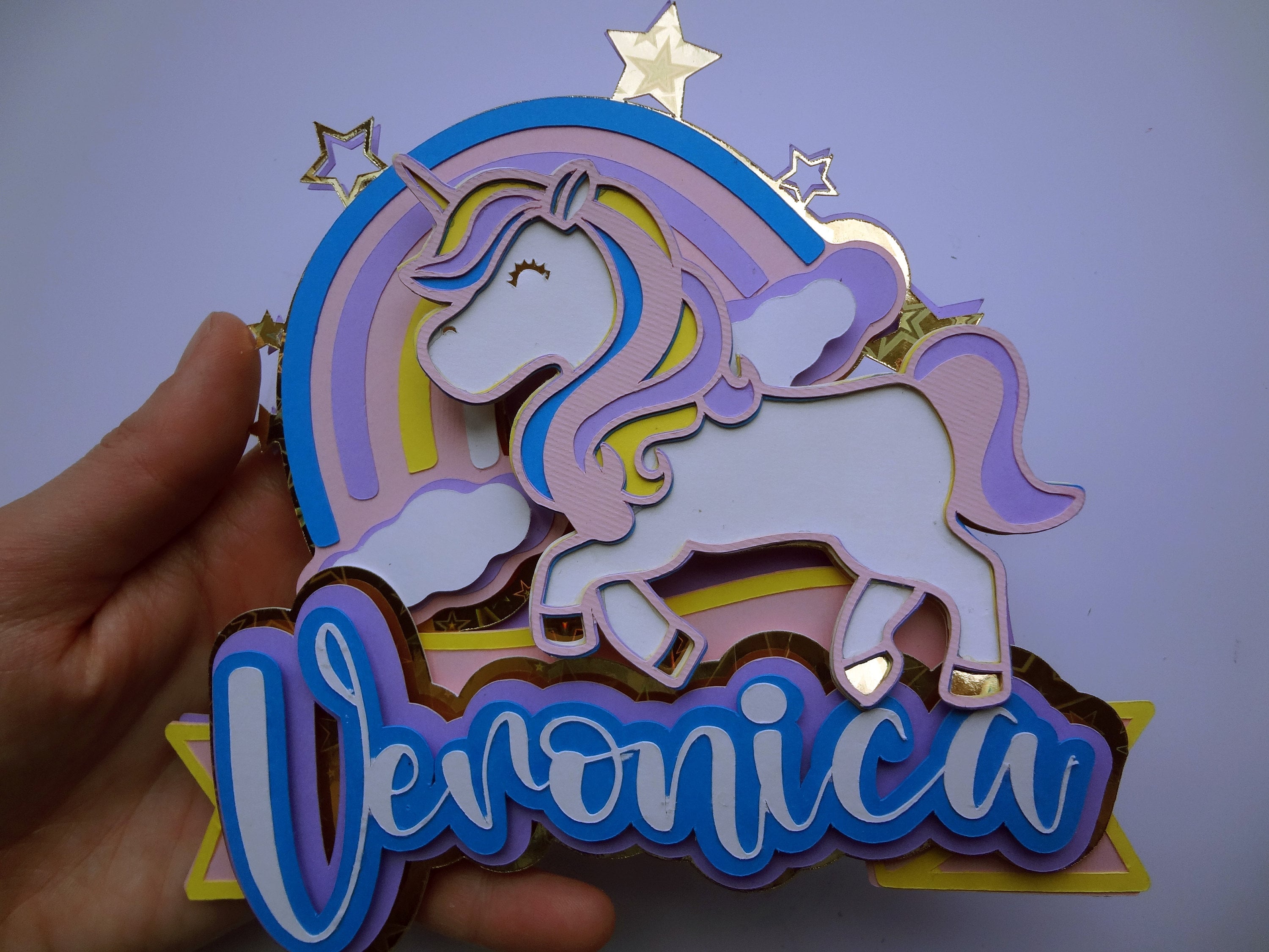 Unicorn Birthday Layered Cake Topper, 3D Cake Topper, Unicorn Cake ...