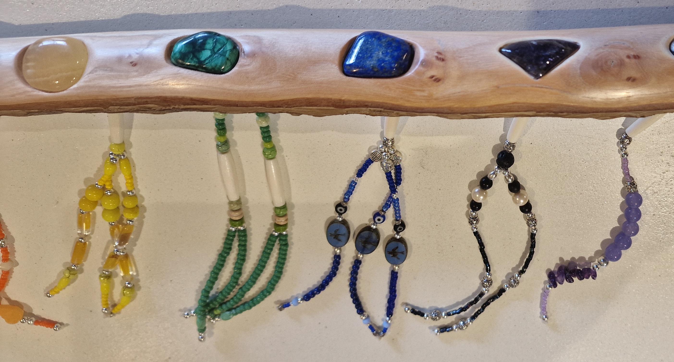 Themed Chakra Talking Stick, Custom-made, Stunning Crystals, Unique Art, Glass-like Wood Finish ...