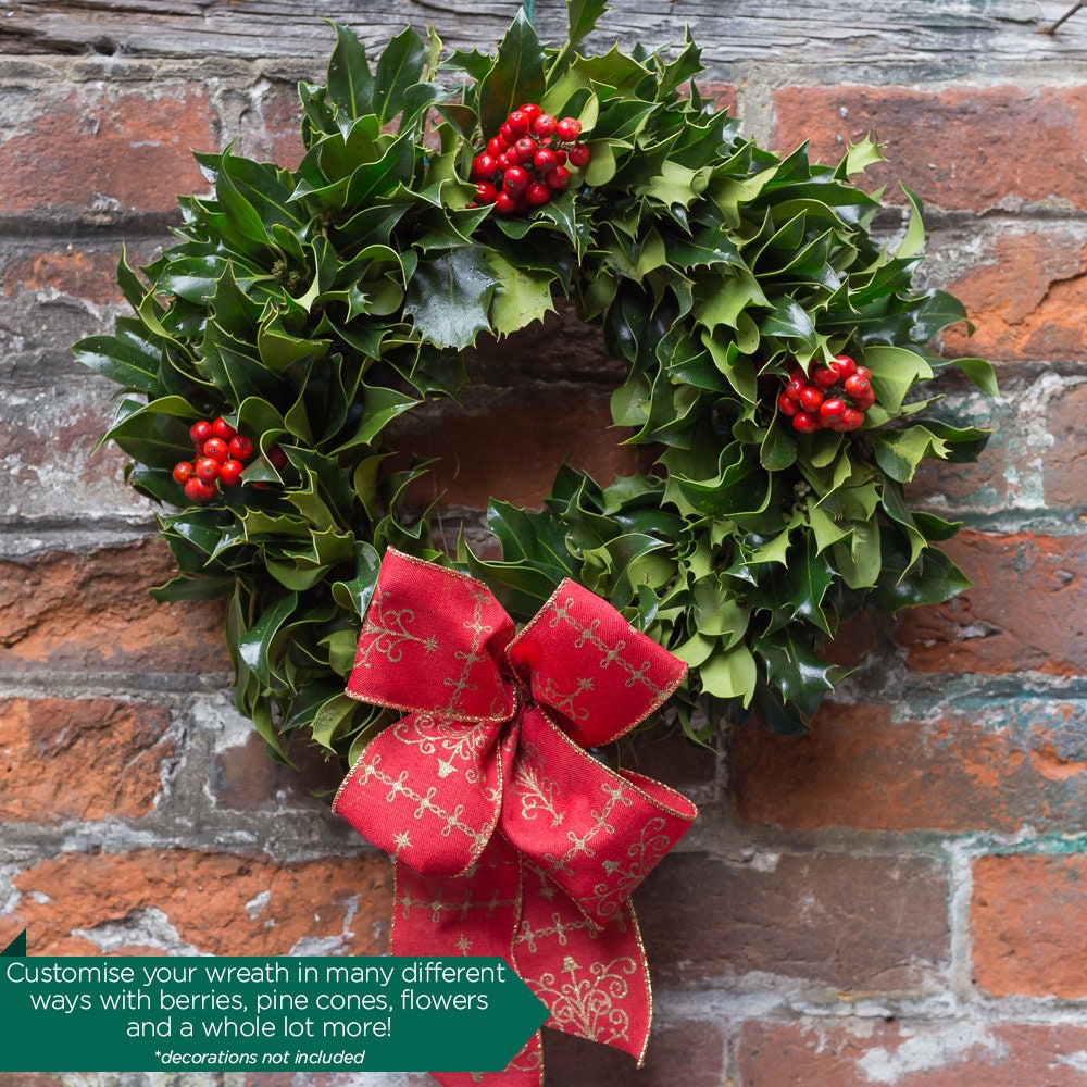 Real Holly Wreath (12", 30cm) - DIY Christmas Xmas Door Window Hanging ...