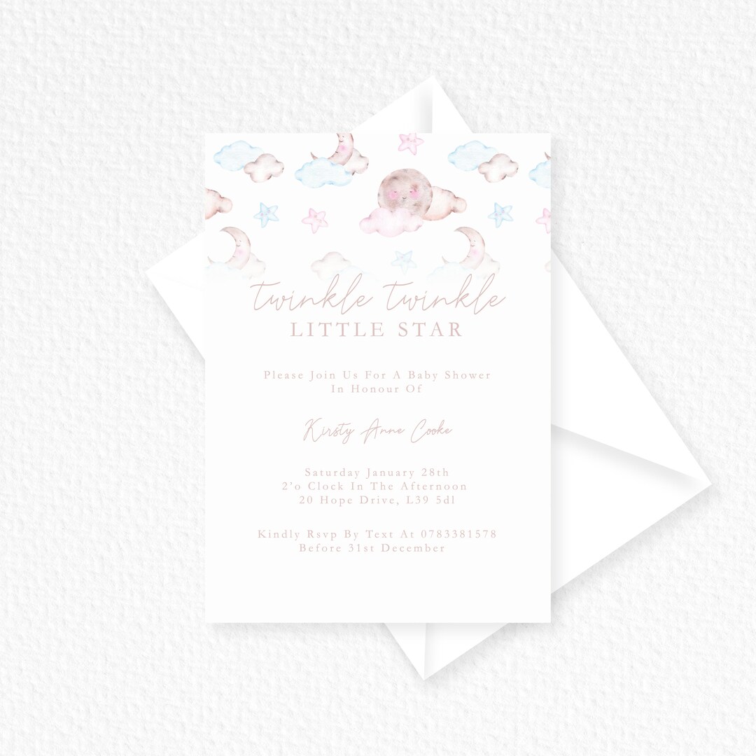 A5 Bespoke Custom Pastel Baby Shower Clouds Moon Twinkle Twinkle Little ...