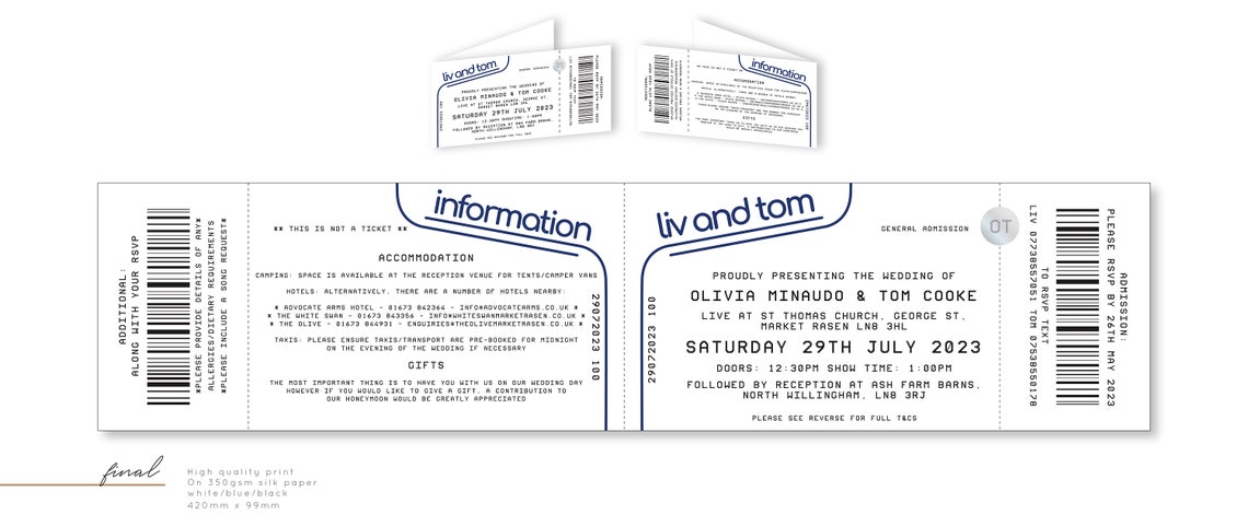 DL 99mm X 210mm Bespoke Custom Gig Concert Ticket Perforated Folded ...