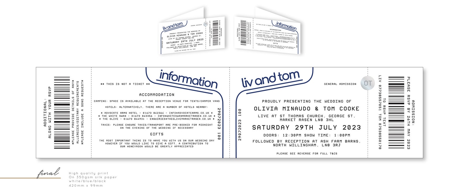 DL 99mm X 210mm Bespoke Custom Gig Concert Ticket Perforated Folded ...