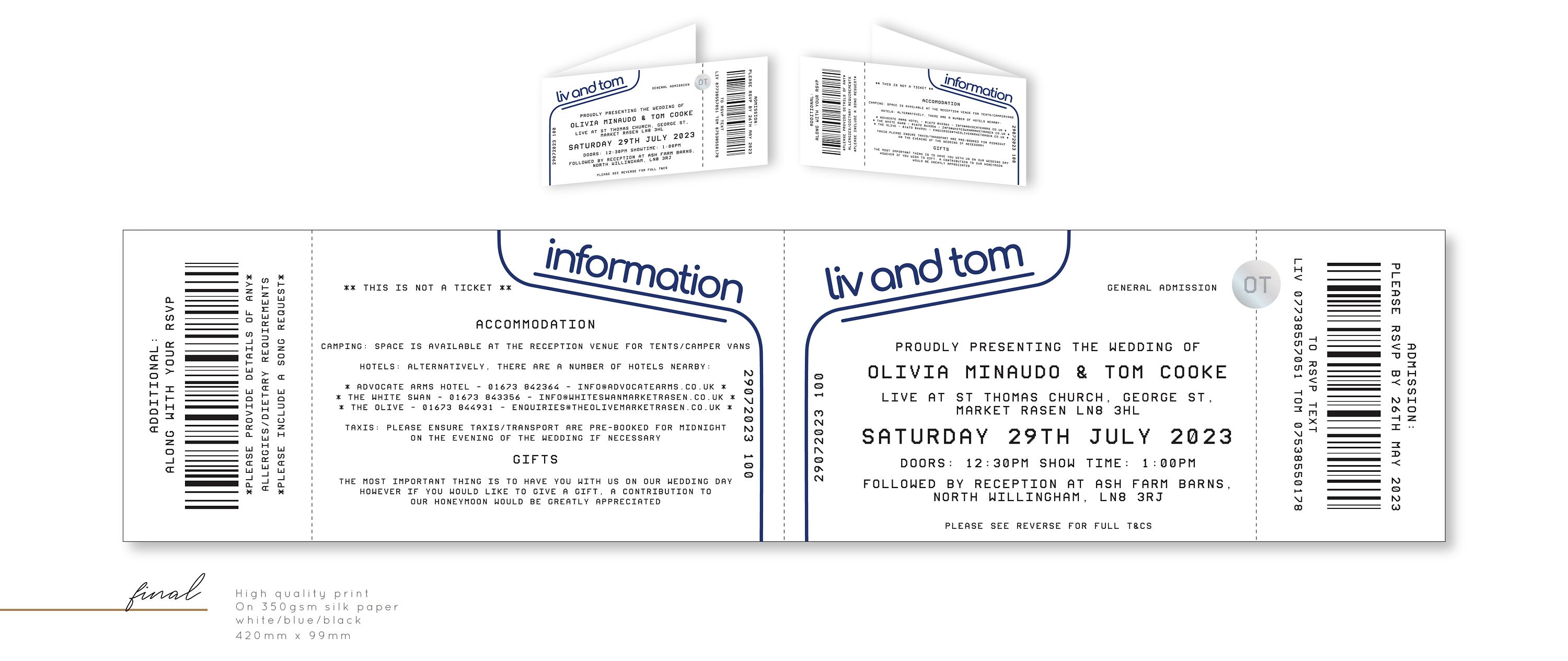 DL 99mm X 210mm Bespoke Custom Gig Concert Ticket Perforated Folded ...