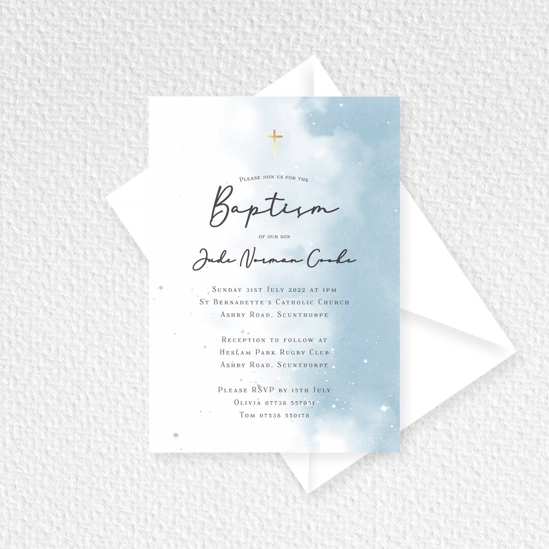 A5 Bespoke Custom Baptism Christening Blue Pink Neutral Watercolour ...