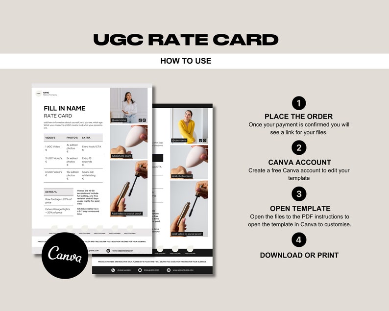 Editable UGC Rate Card - Template - Beige and Black Minimalistic ...
