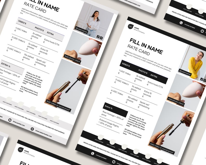 Editable UGC Rate Card - Template - Beige and Black Minimalistic ...