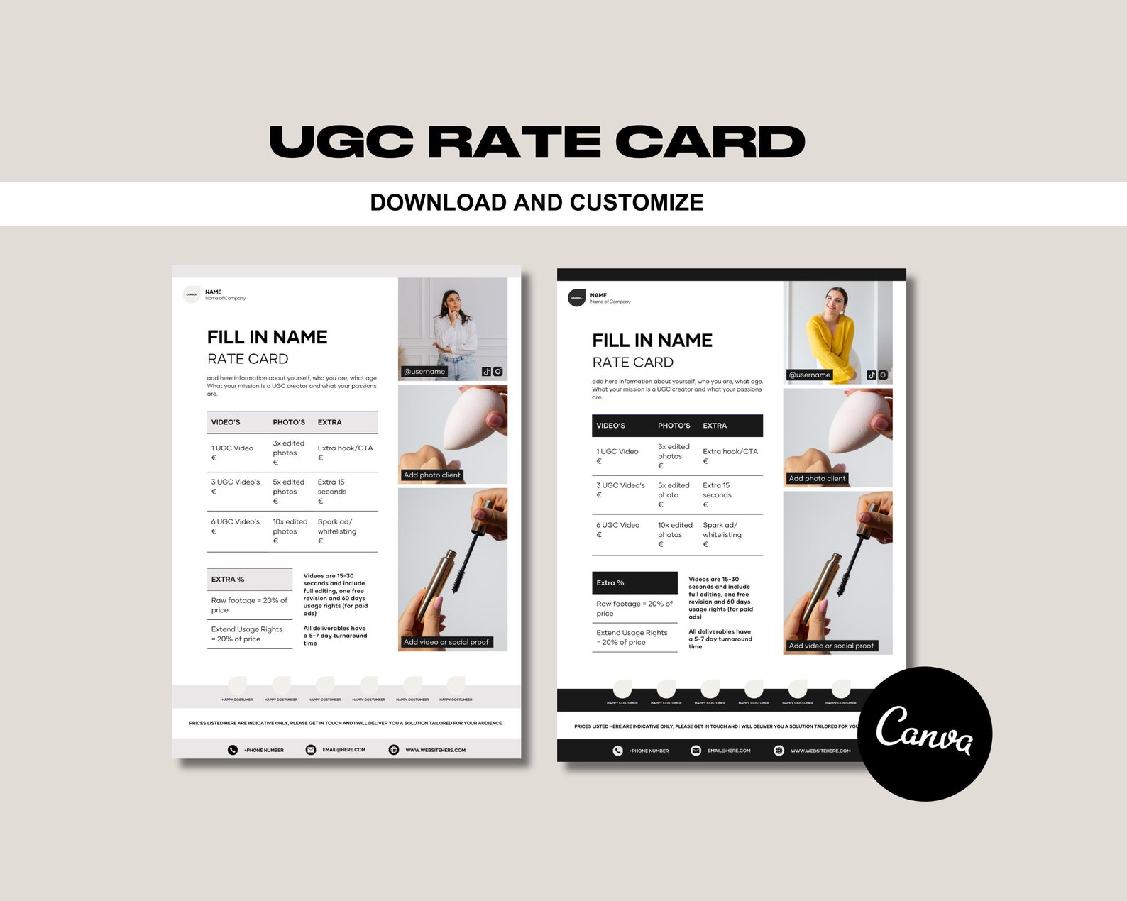 Editable UGC Rate Card - Template - Beige and Black Minimalistic ...