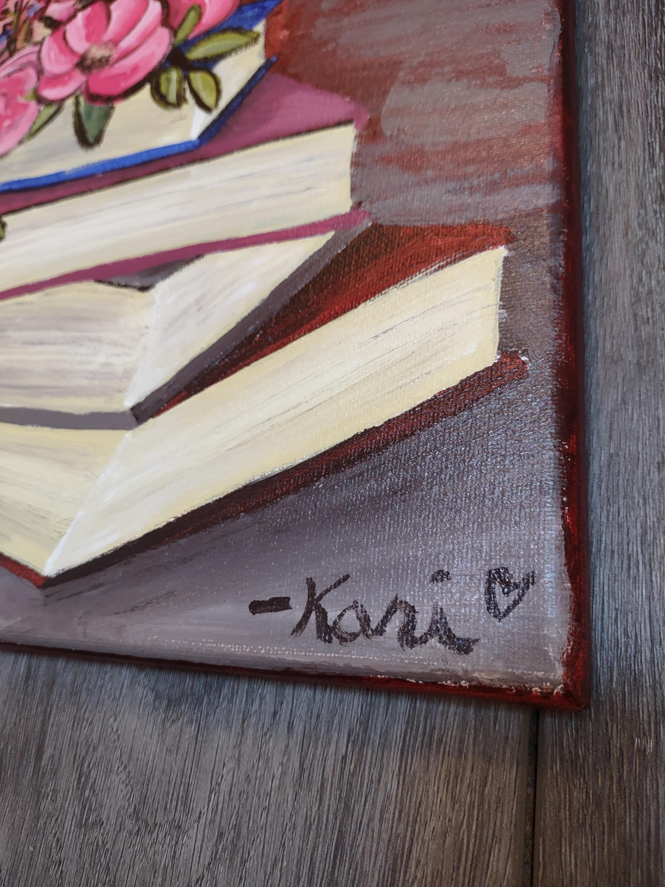 Book Painting on Canvas | Vintage-feel Books and Flowers | Gift for ...