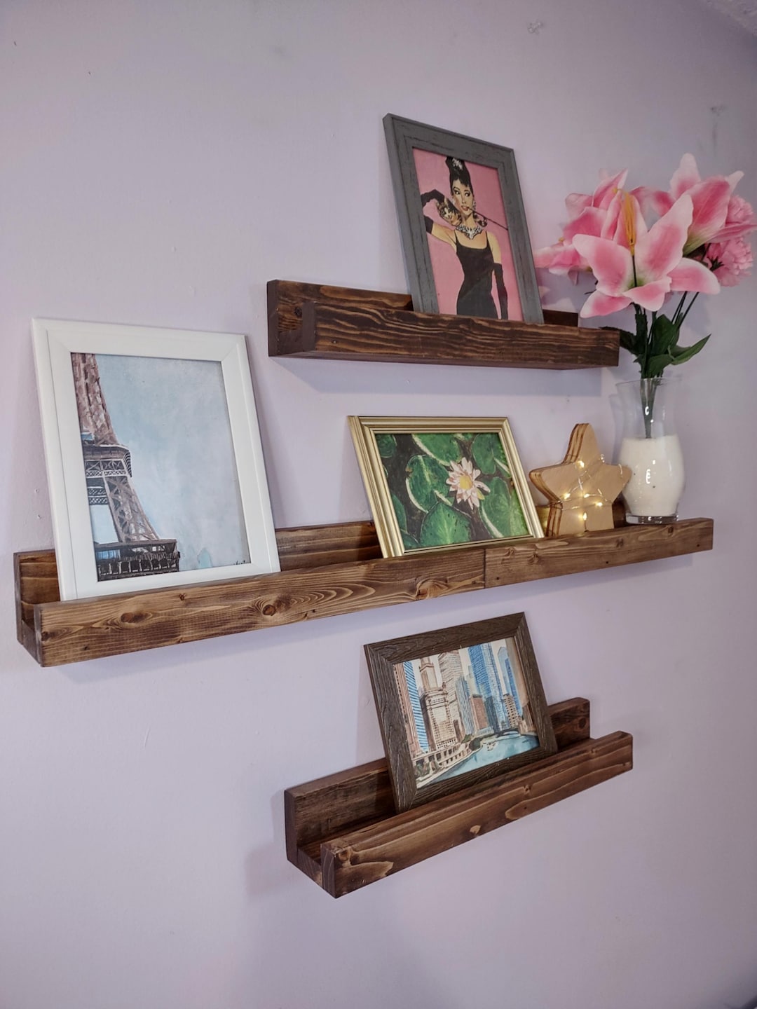 Floating Shelves | Natural Stained Wood Shelves With Ledge | Buildable ...