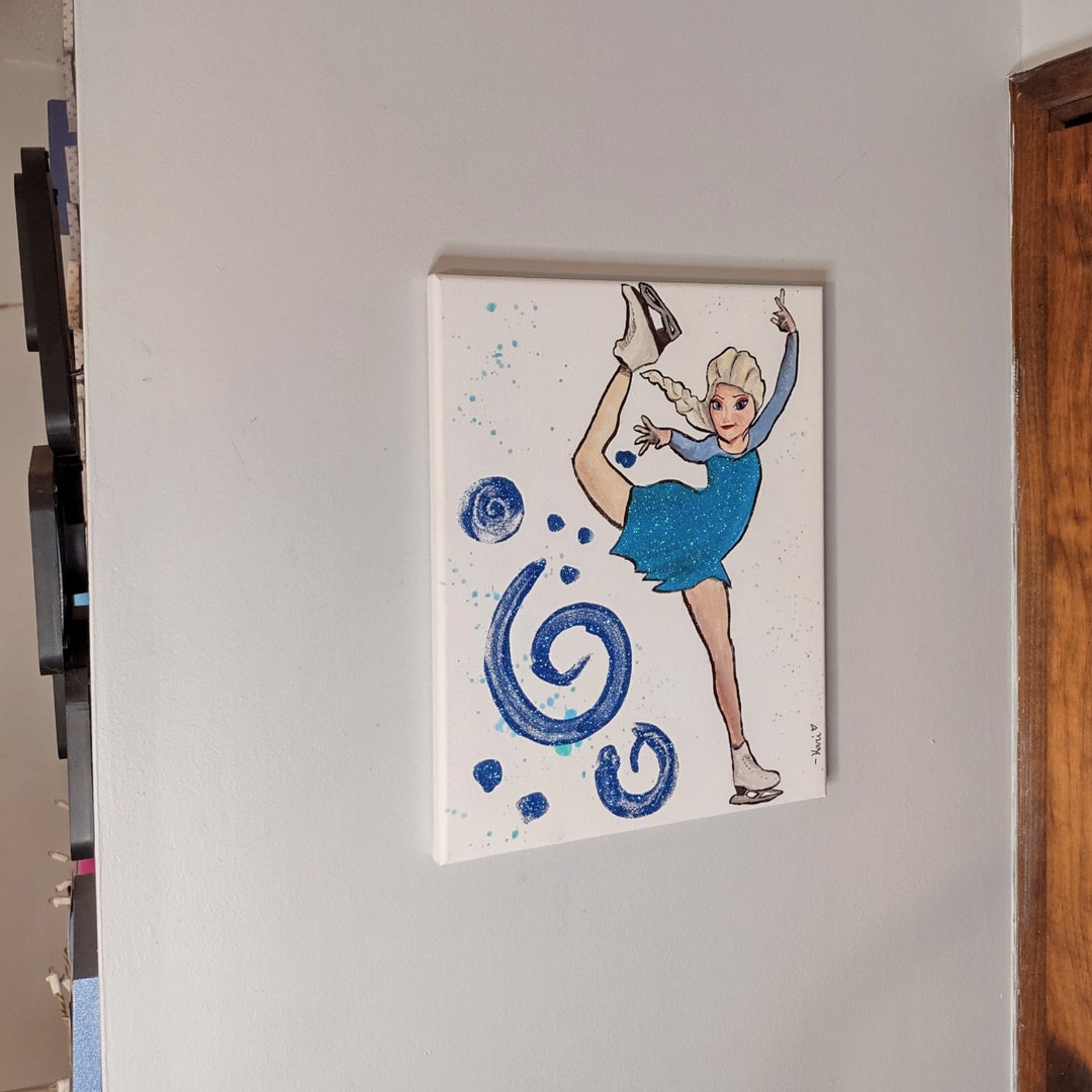 Hand-painted Elsa Ice Skater Painting With Watercolor and - Etsy