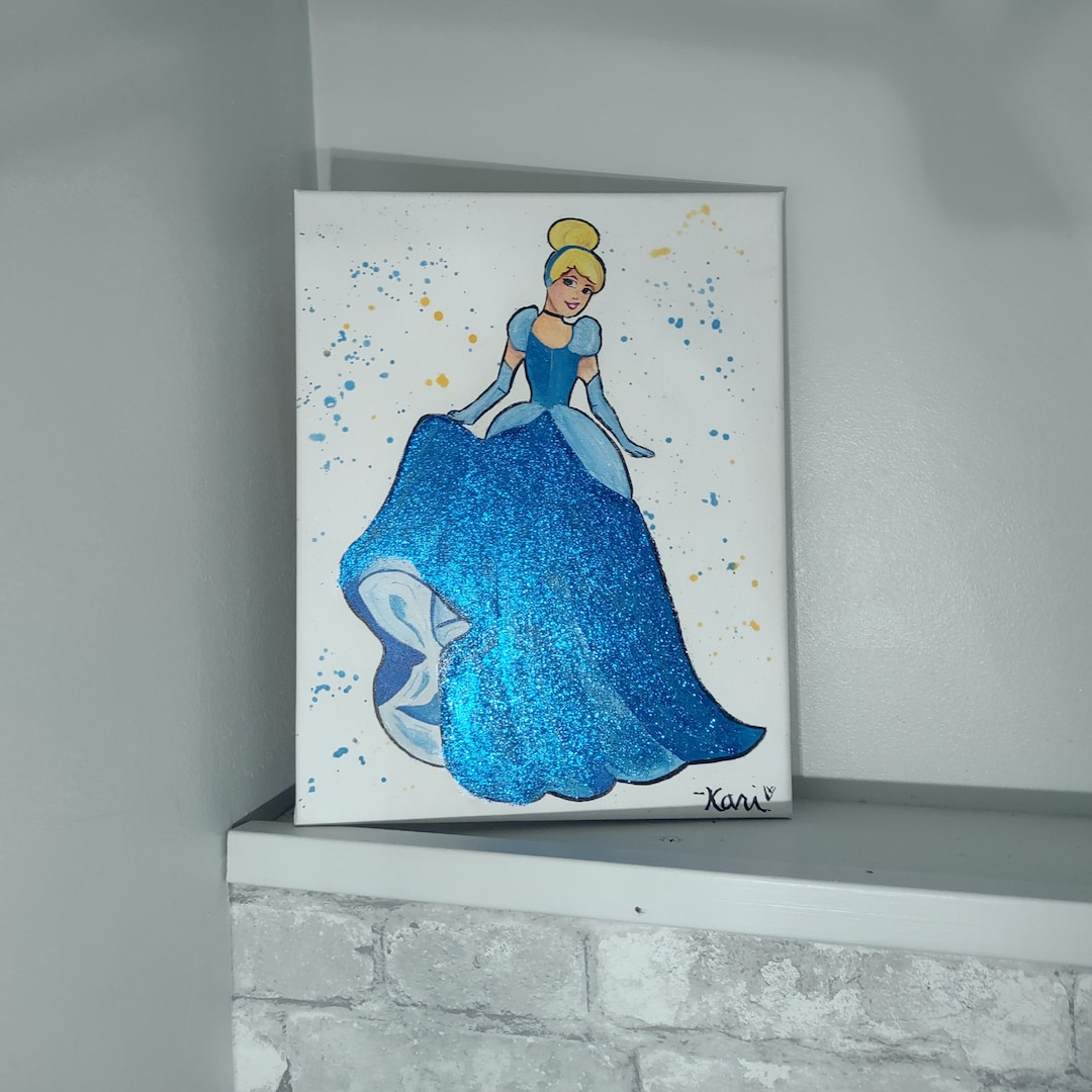 Hand-painted Cinderella Painting With Watercolor and Glitter Effects on ...