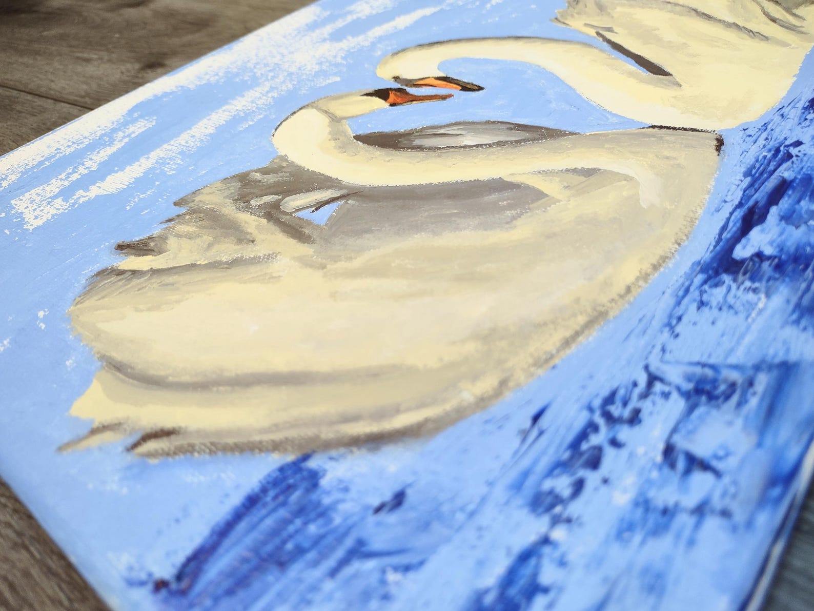 Swans Painting on Canvas | Vintage-feel Swans With Heart Necks on Lake ...