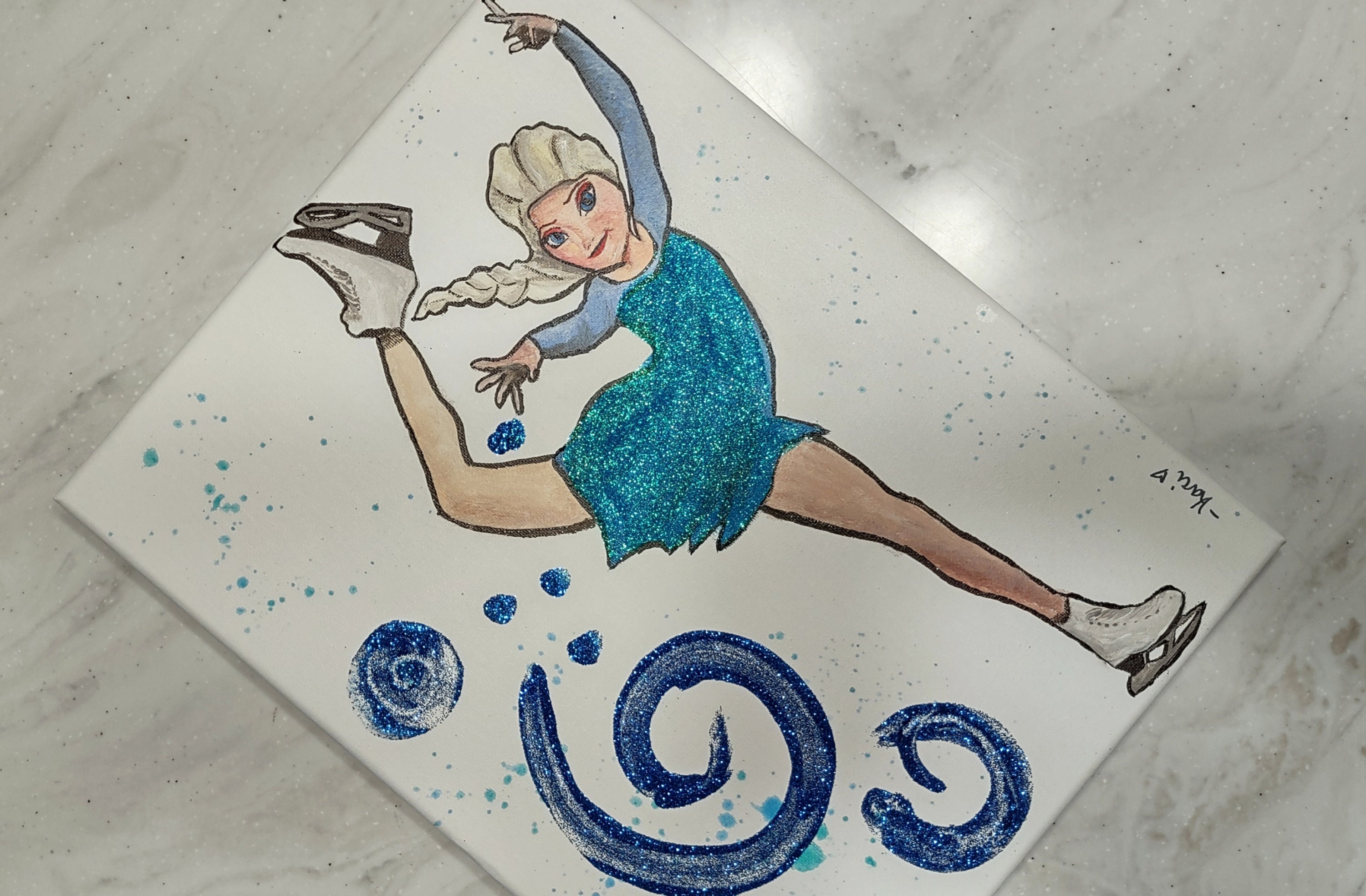 Hand-painted Elsa Ice Skater Painting With Watercolor and - Etsy