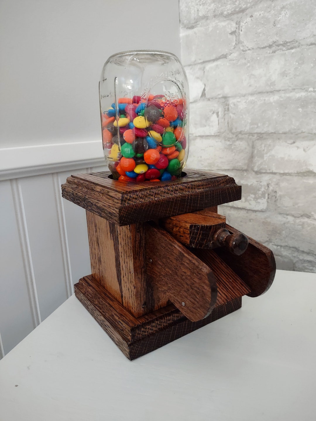 Premium Candy Dispenser - Wood and Mason Jar Dispenser for M&ms, Jelly ...