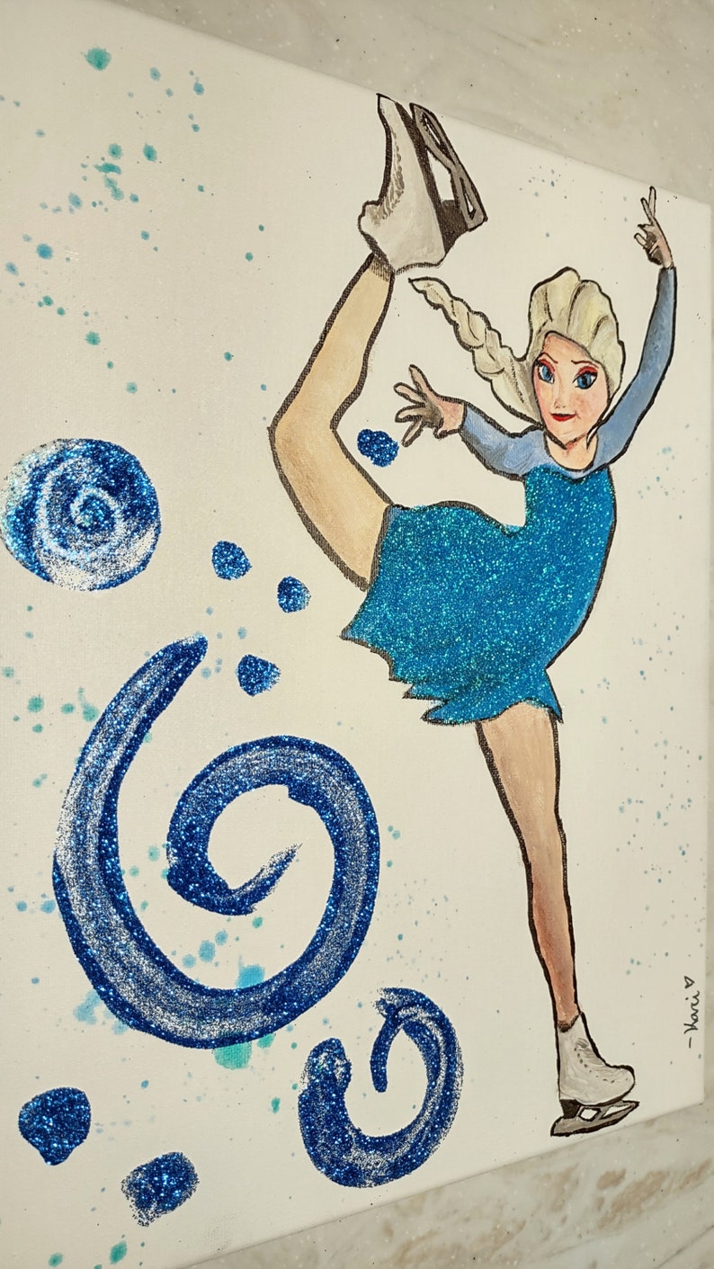 Hand-painted Elsa Ice Skater Painting With Watercolor and - Etsy
