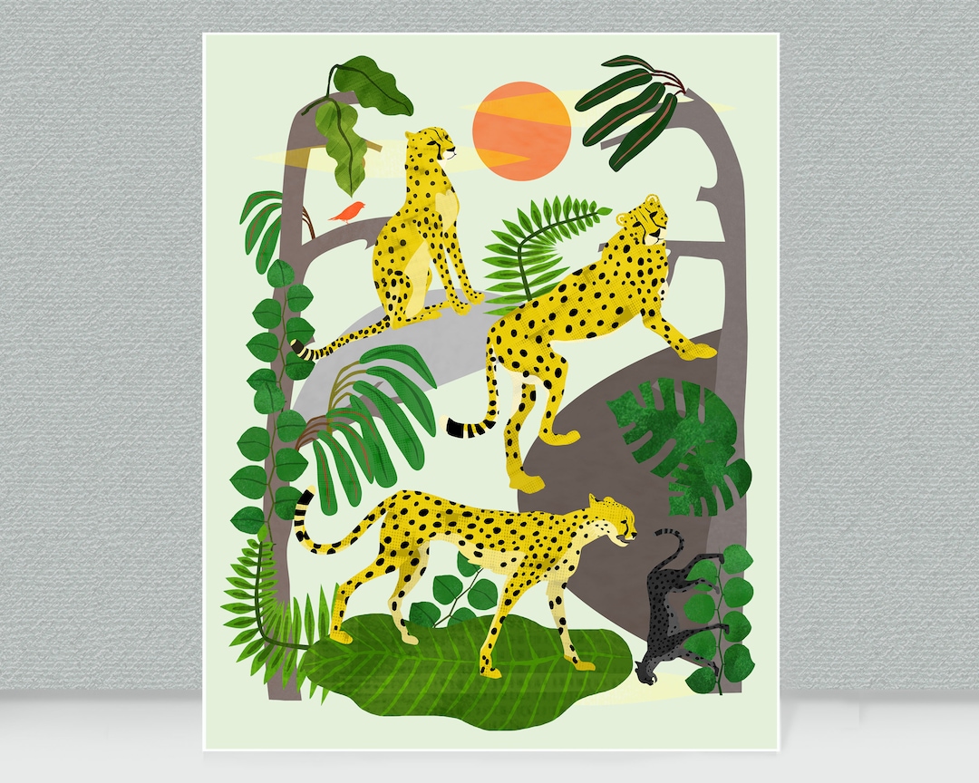 Cheetah Safari Art Print, Wildcat Poster, Kalahari Desert, Colorful ...