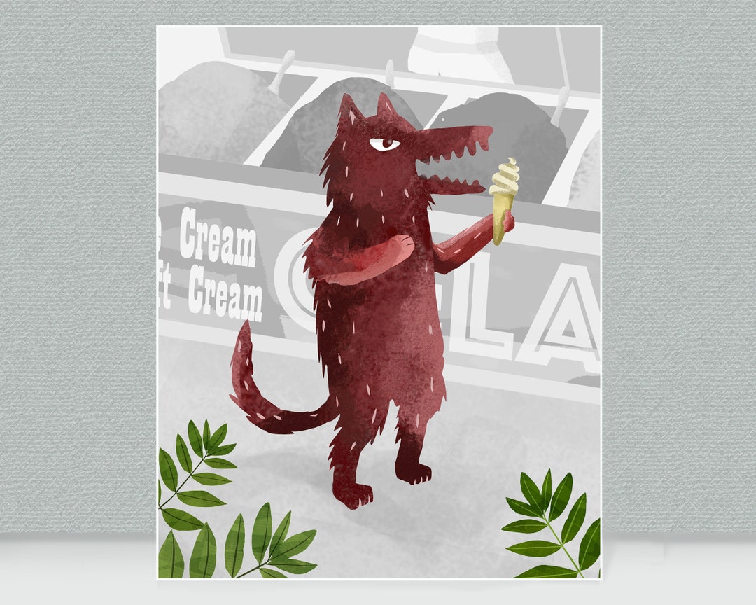 Wolf Ice Cream Vintage Art Print: Children's Nursery Decor (digital ...