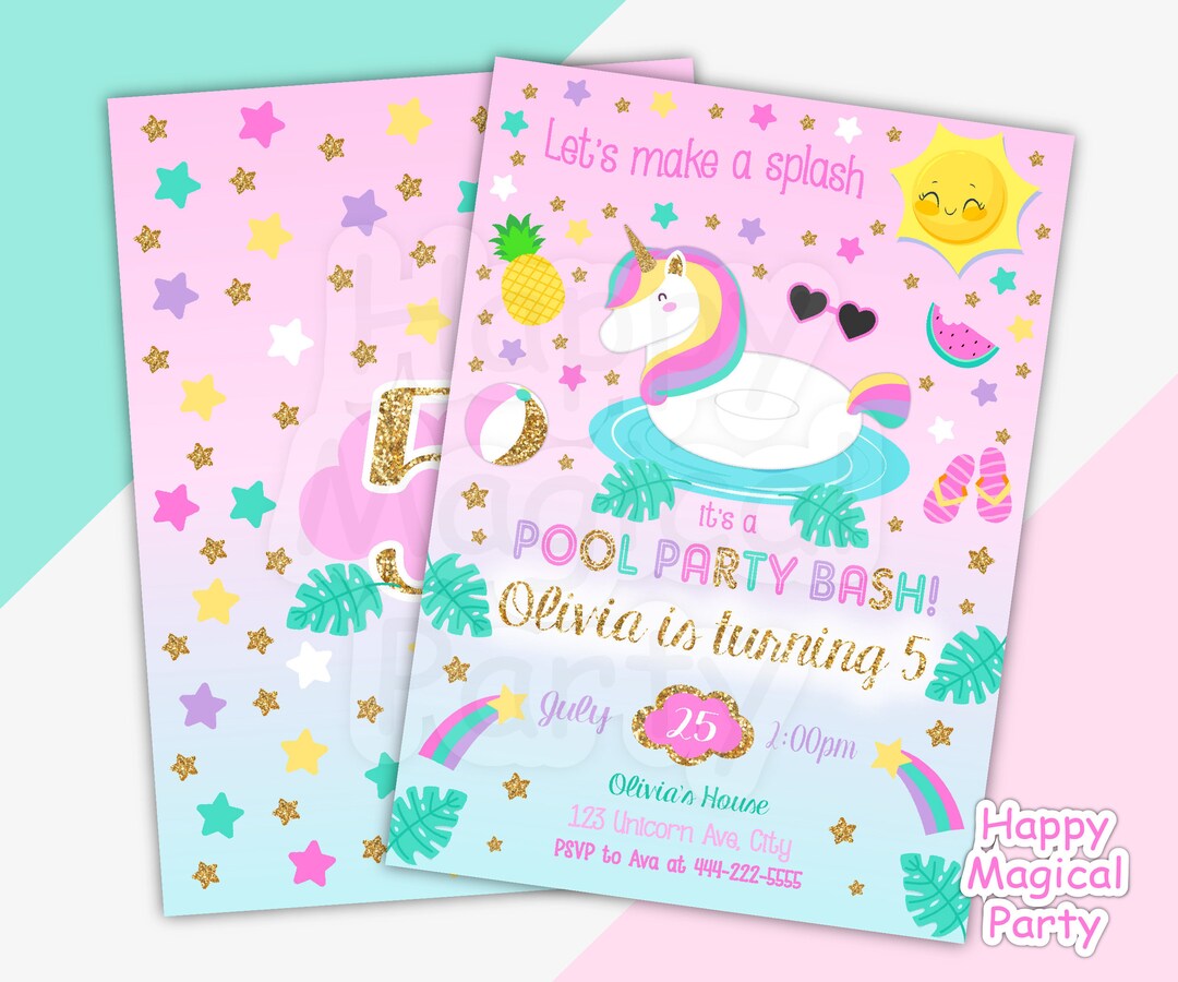 Unicorn Pool Party Invitation Unicorn Pool Float Party Splish Splash ...